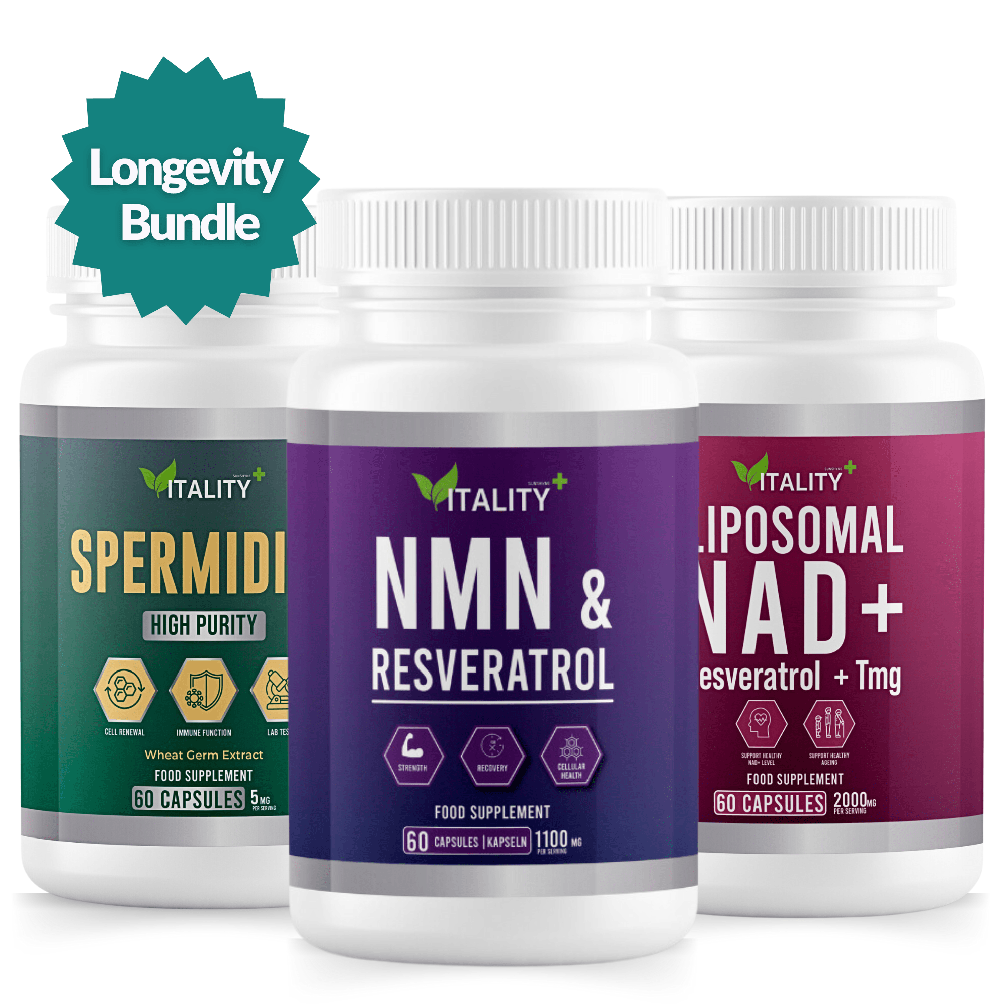 Ultimate Longevity Bundle: Advanced Liposomal NAD Complex, High-Potency Spermidine, and NMN ...